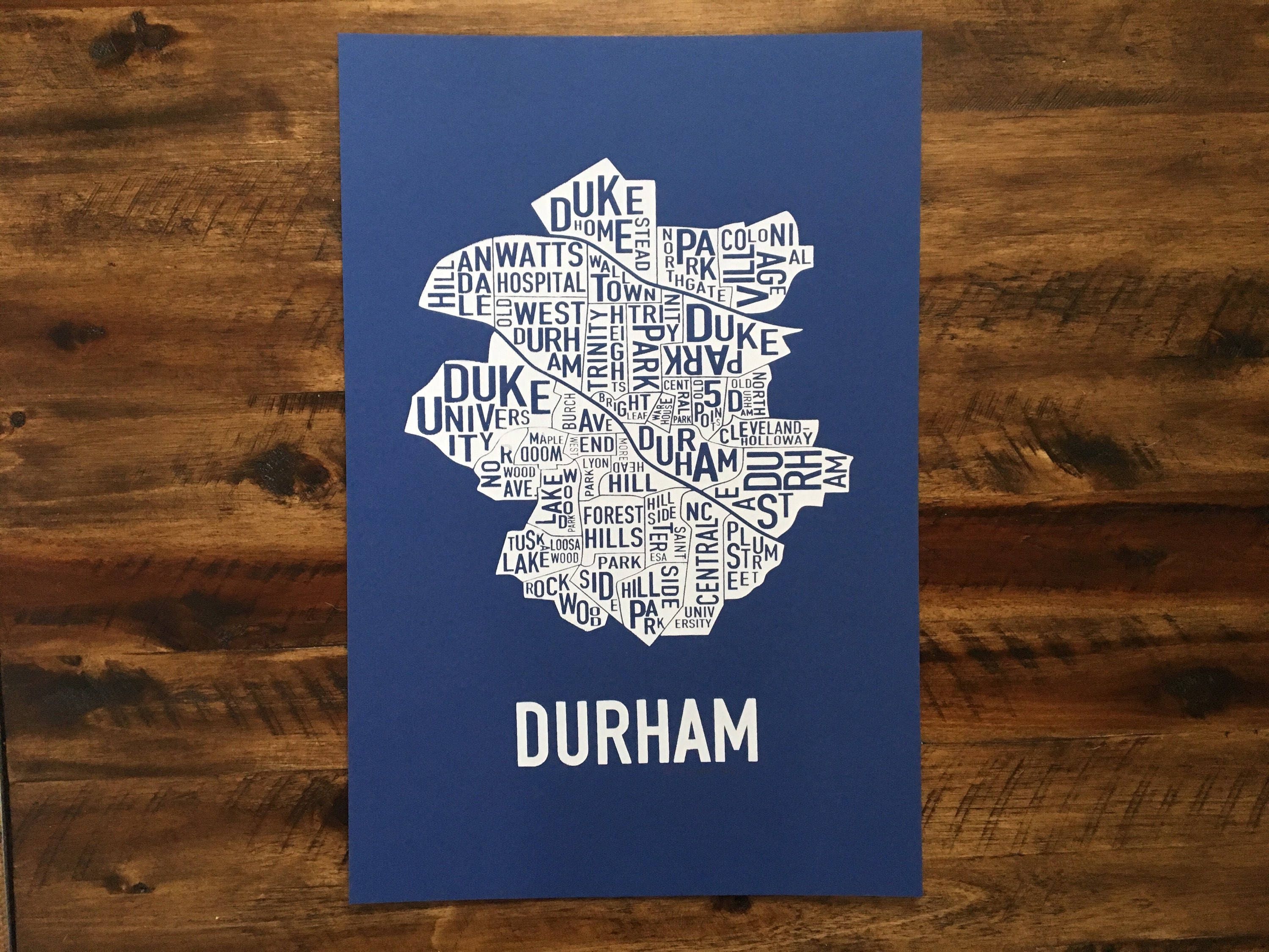 Durham North Carolina Neighborhood Screen Print Map