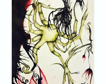 ariel little mermaid zombie disney scary painting pencil print