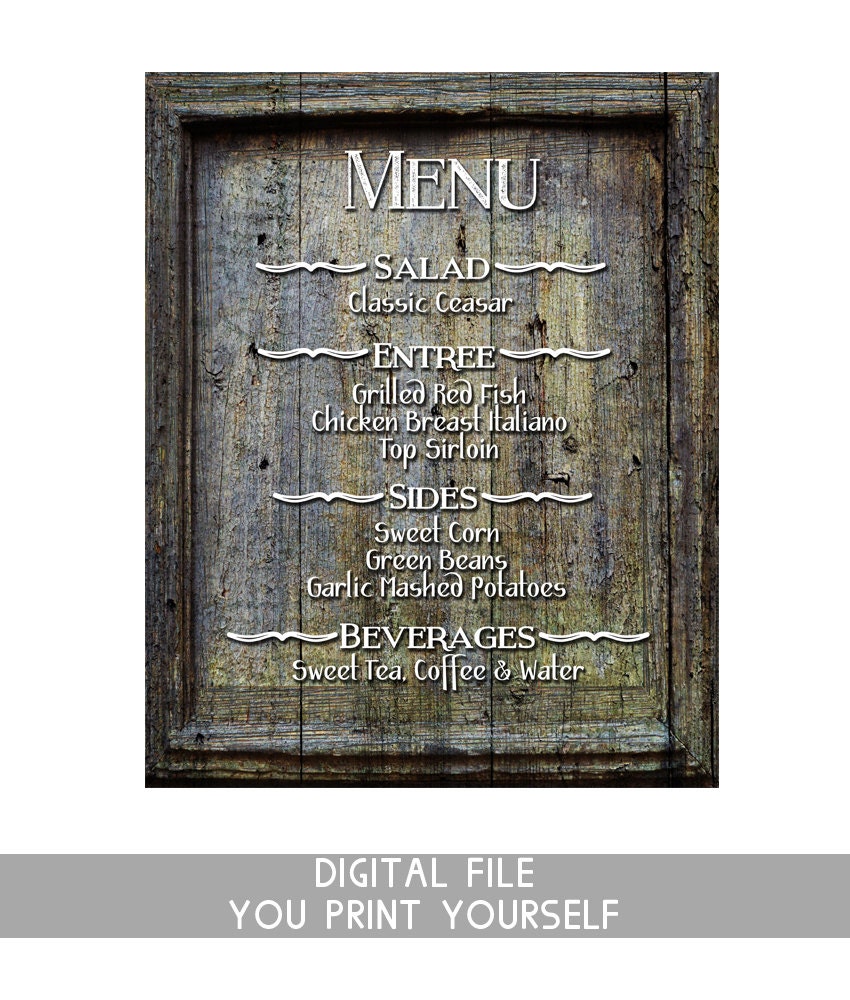 Rustic Menu Sign Printable Menu Sign Rustic Wedding Menu