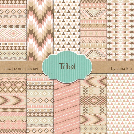 Tribal Digital Paper: Tribal Patterns pastel