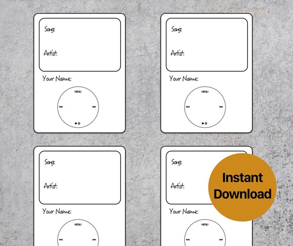 Sheet of 12 Karaoke DJ Song Request Cards iPod Music