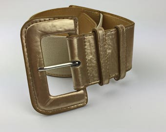 Gold Elastic Waist Belt. Gold Filigree buckle. Bridal Wide