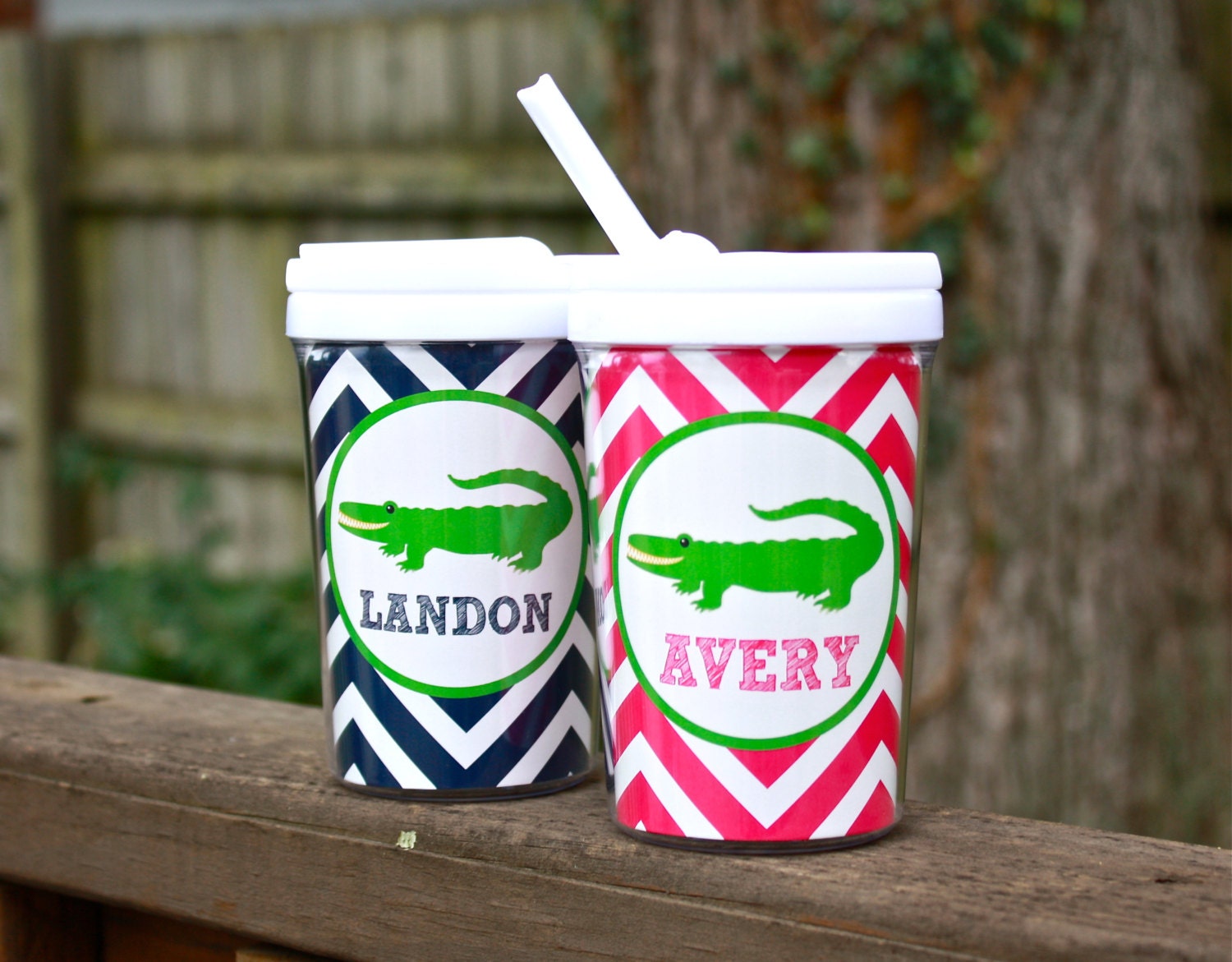 Personalized Alligator Sippy Cup with Straw