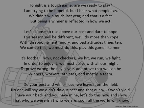 Football Poem Digital Print Downloadable Pregame Football