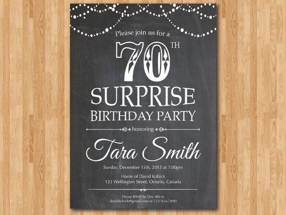 Surprise 70th Birthday Invitation Chalkboard Surprise