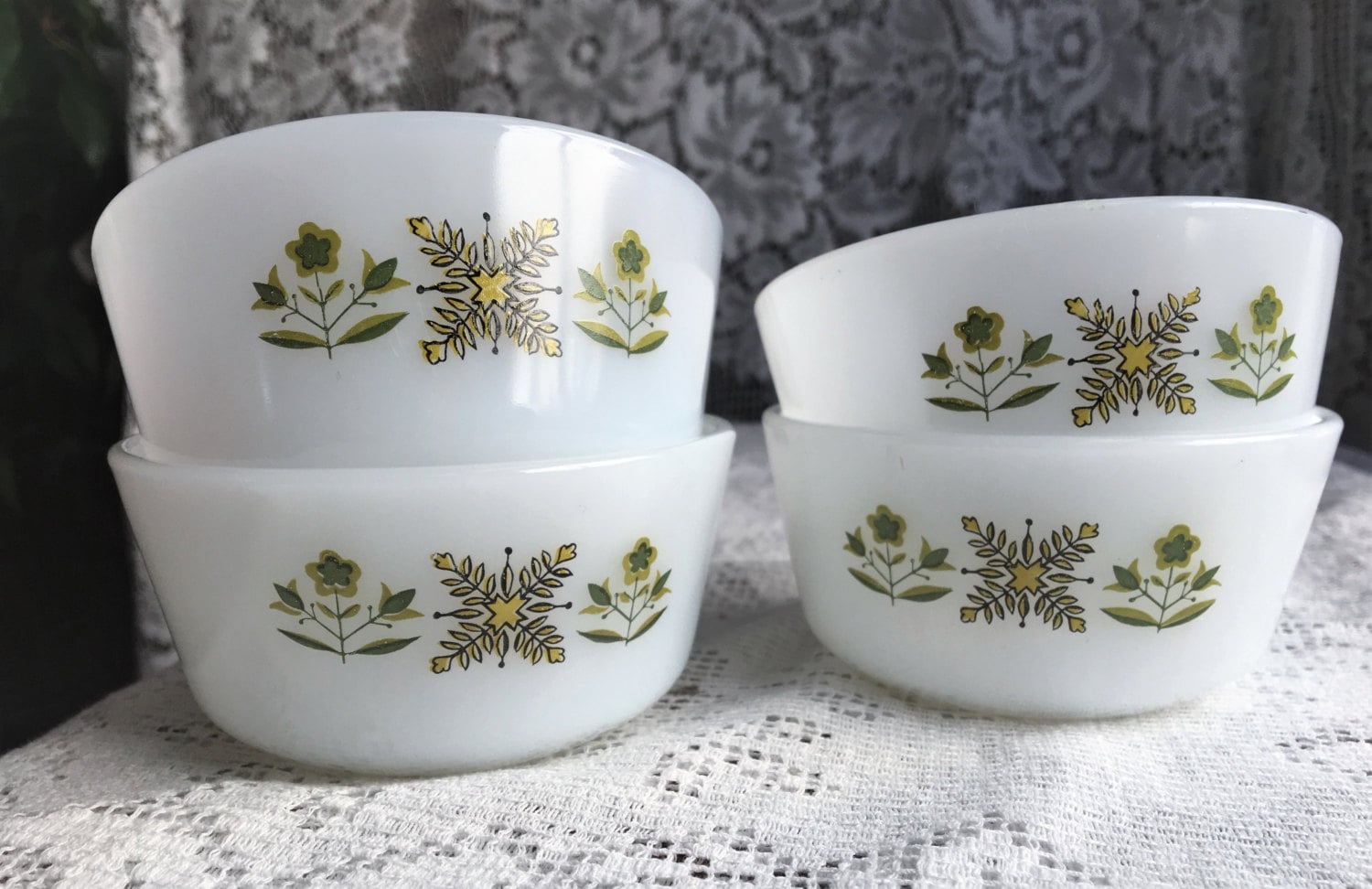 Mid Century Fire King Anchor Hocking Milk Glass Set of 4