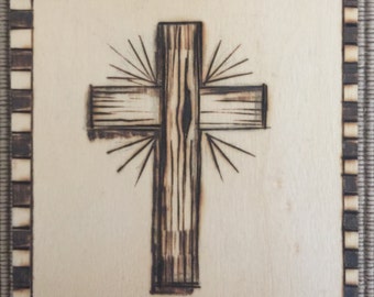 Wood burned cross | Etsy