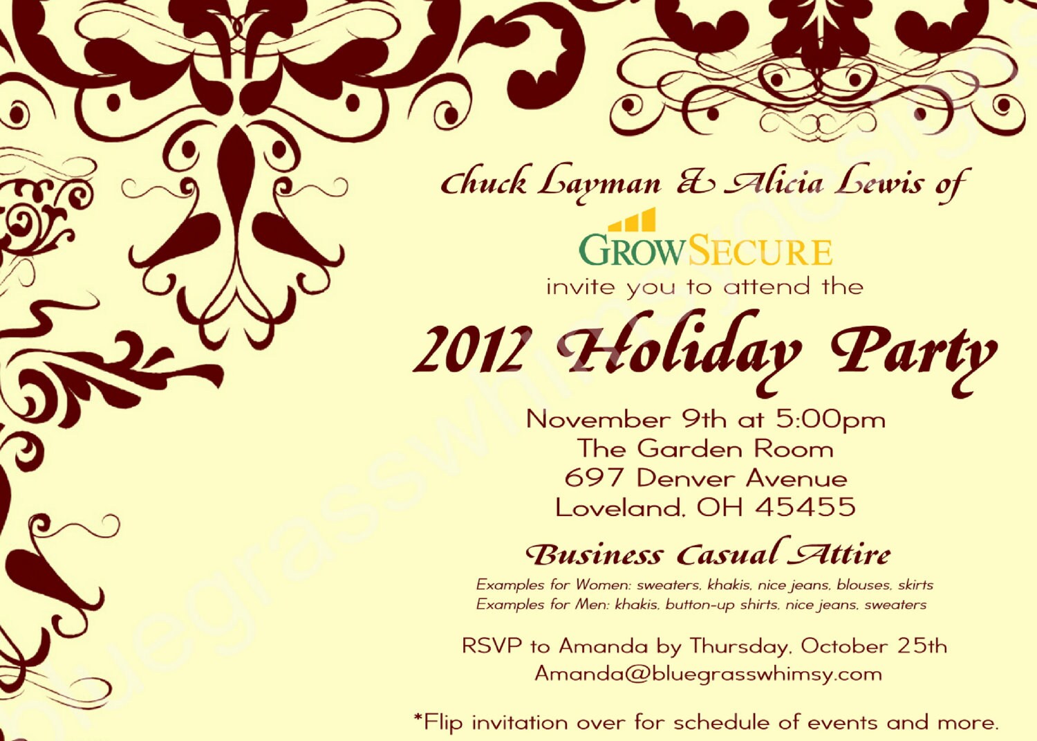 Custom Corporate Holiday Party Invitation W Crimson Flourish