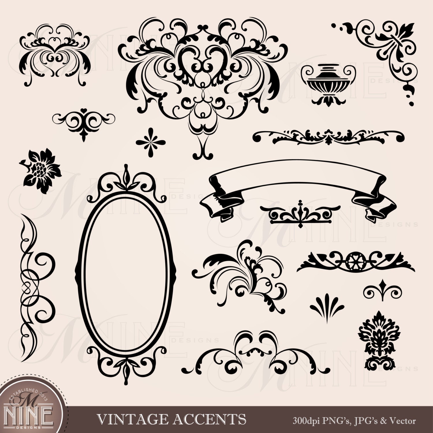 VINTAGE ACCENTS Clip Art: Accent Clipart Design Elements
