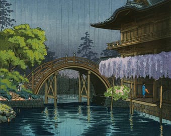 Japanese Art Print Half Moon Bridge by Yoshida