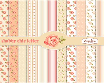 9 Shabby Chic Rose Pink and Gray Digital Scrapbook Papers 8x12