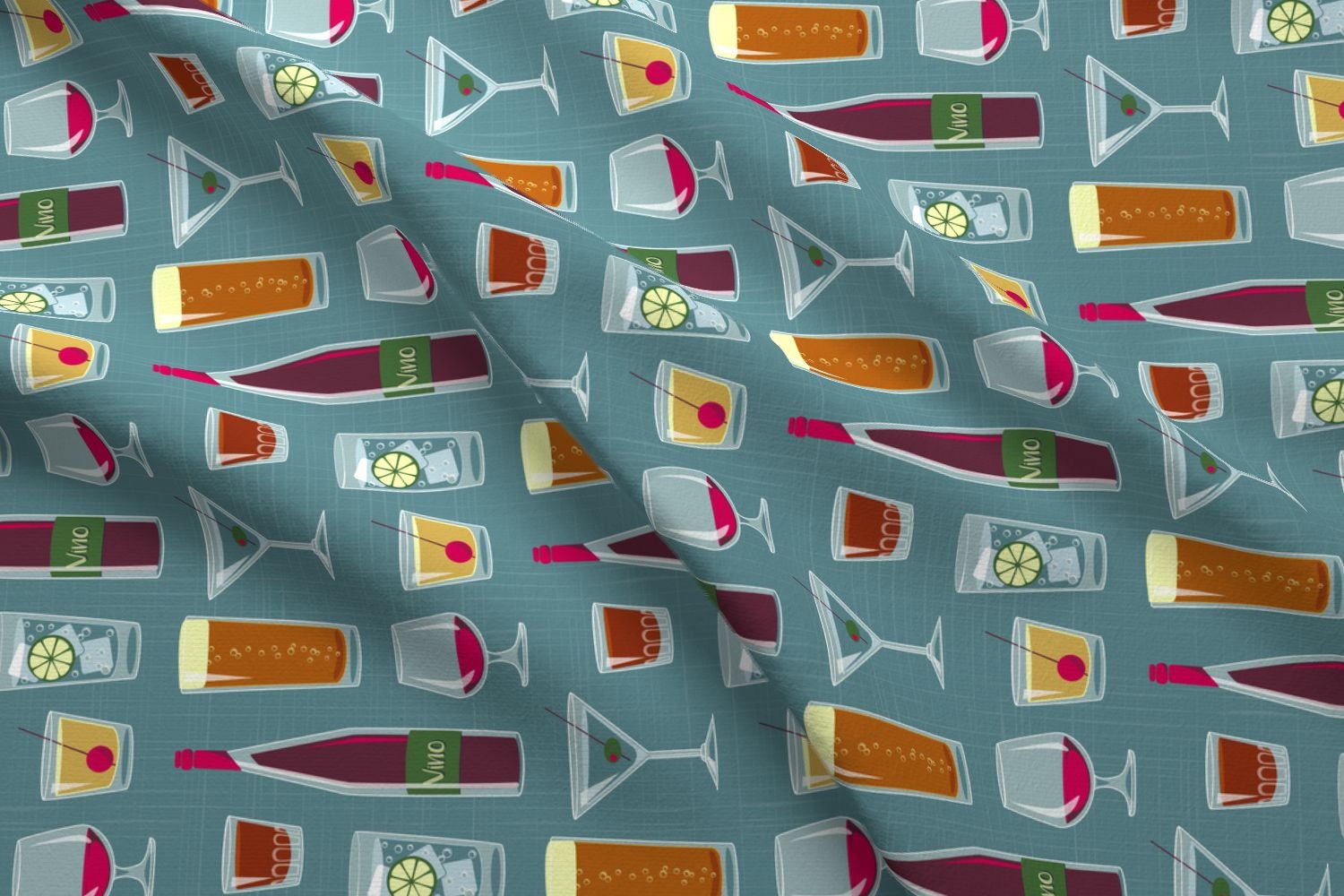 Cocktails Fabric Alcohol o'Clock By Dearchickie