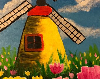 Windmill painting | Etsy