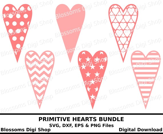 Primitive hearts bundle svg diy stencil digital download