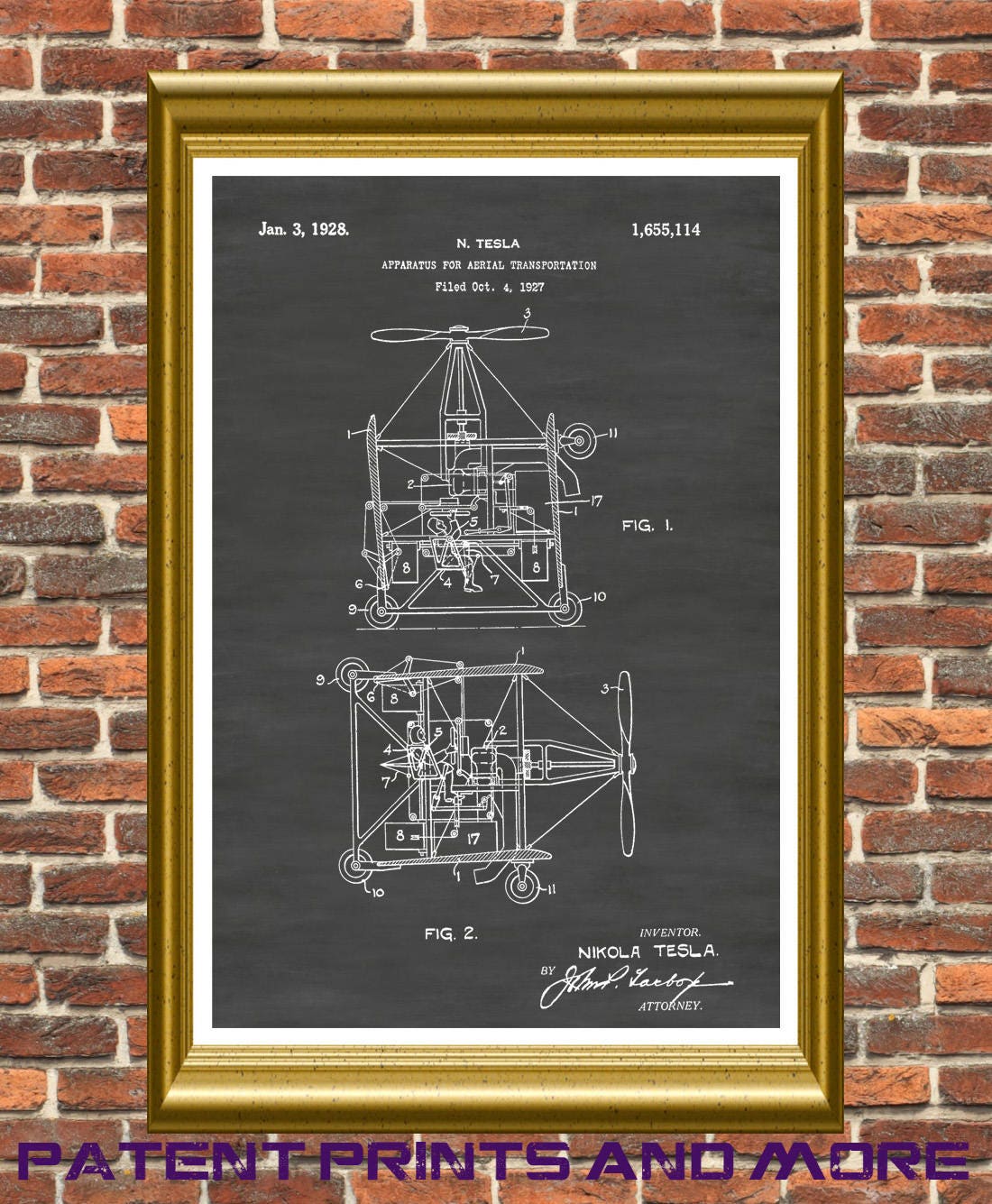 Nikola Tesla Flying Machine Patent Print Tesla Airplane