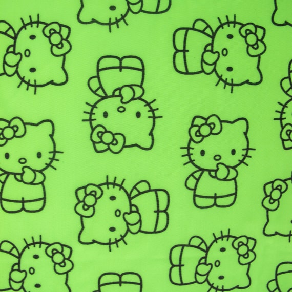 Lycra fabric spandex material - lime green Hello Kitty® design - 1/2 ...
