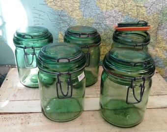 Vintage green glass | Etsy