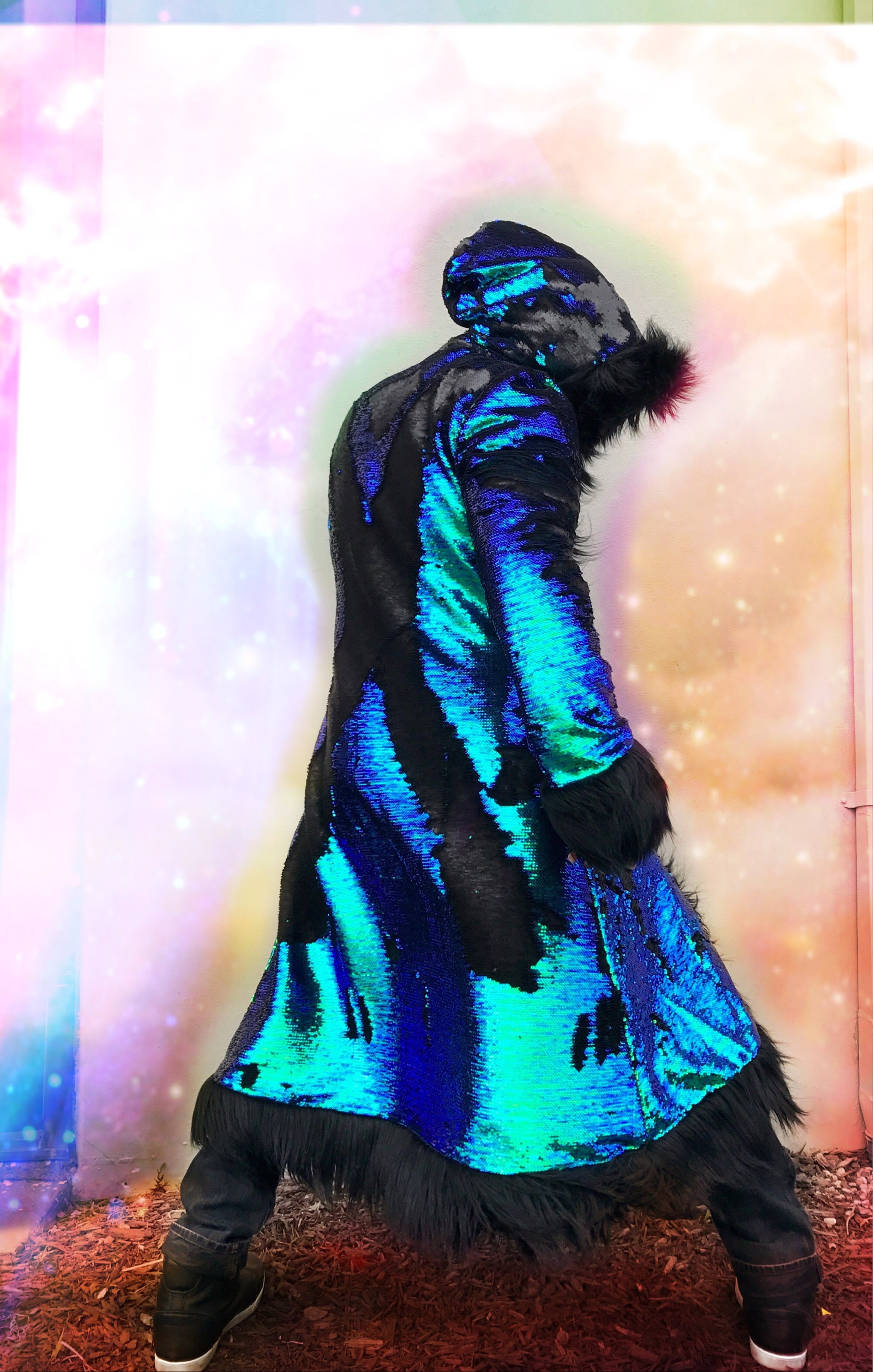 MASTER DRAGON Burning Man Fur Coat Dragon Scale Reversible
