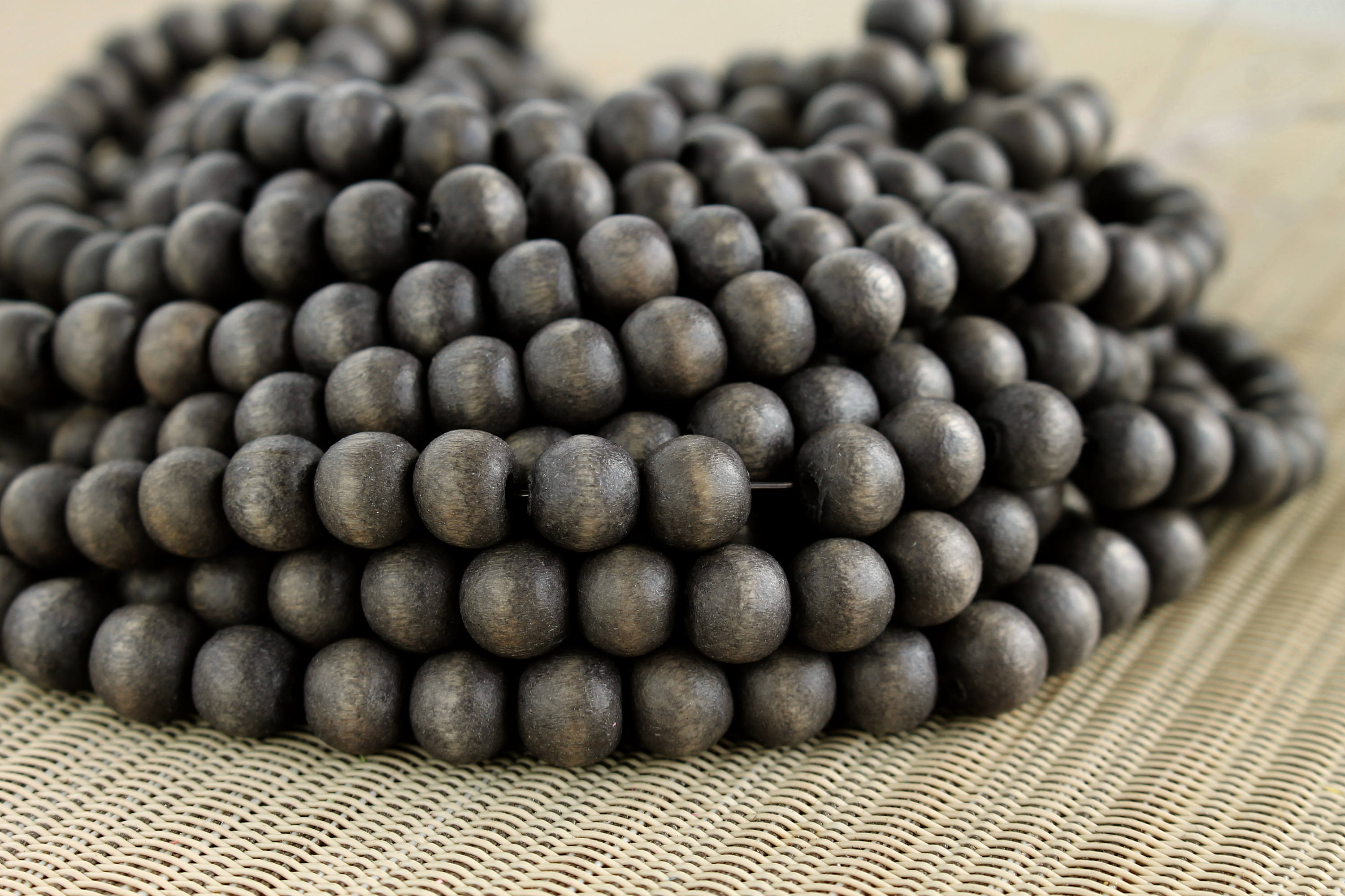 8mm Dark Gray Grey Round Wood Beads Dyed And Waxed 15