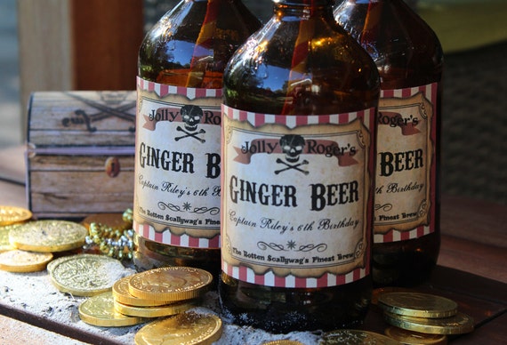 Pirate Drink Bottle Labels INSTANT DOWNLOAD Editable