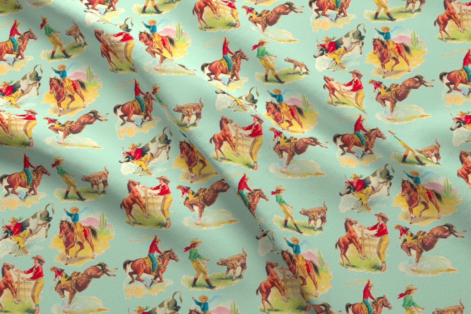 Wild West Fabric Cowgirl Cowboy Rodeo By Parisbebe Horses