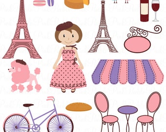 LOVE PARIS Digital Clipart Set Paris Clipart Eiffel Tower