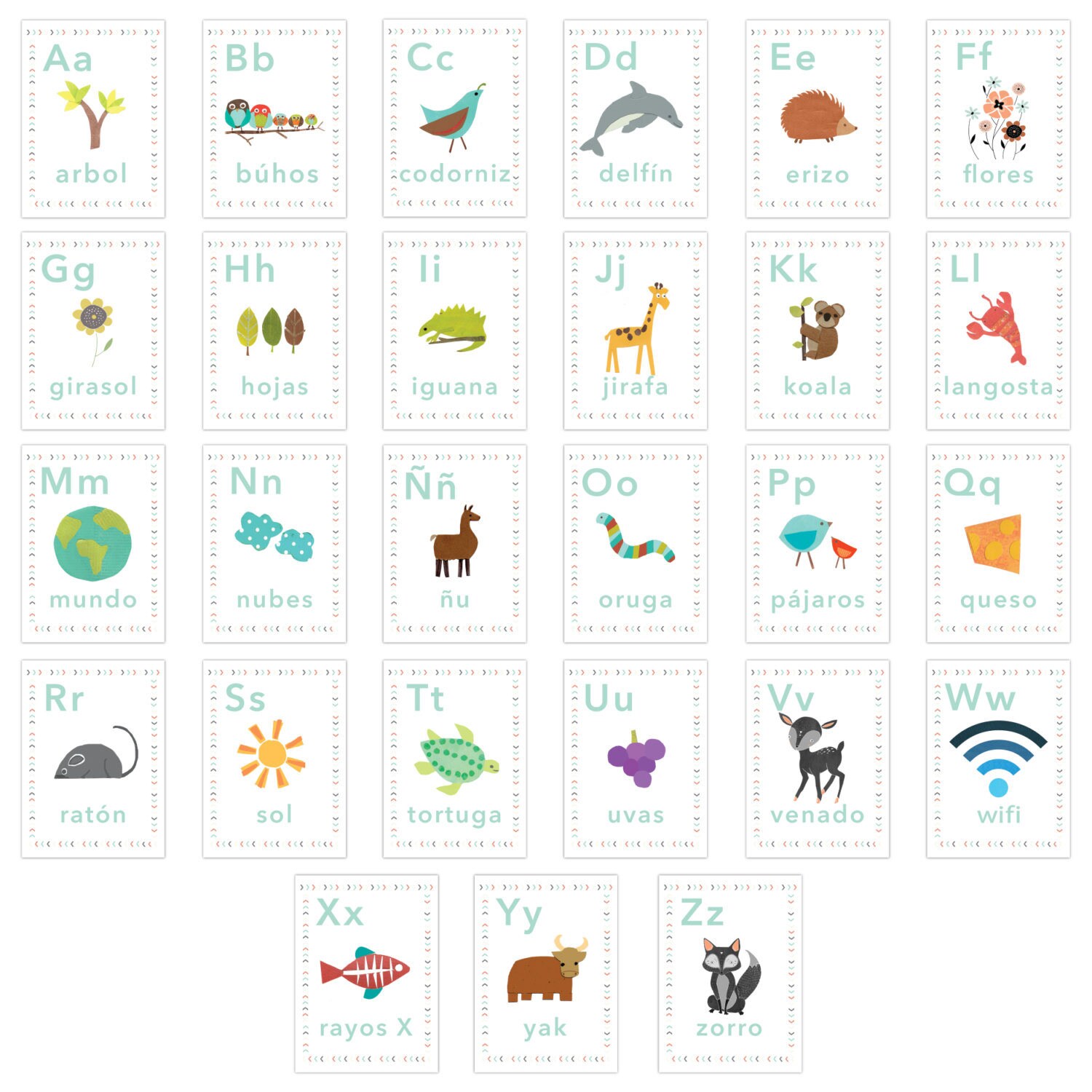 Spanish Alphabet Our World Children's Wall Cards 5x7