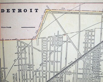 Vintage detroit map | Etsy