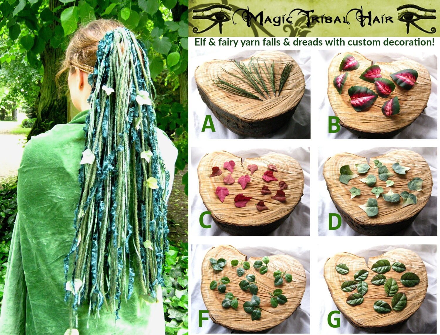 ELF FAIRY DREADLOCKS yarn hair falls with leaves Fantasy