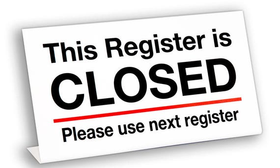 Register Closed Signs L Style Counter Sign Plastic 5 Pack