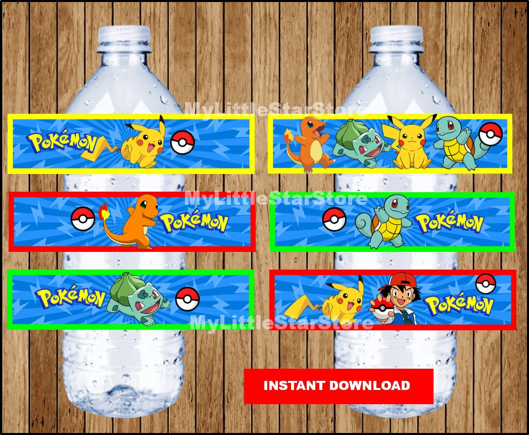 Pokemon bottle labels Printable Pokemon water bottle labels