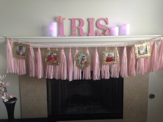 Items similar to Tassel garland Light pink tassel with gold glitter ...