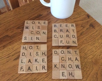 Beer themed Scrabble tile coasters set/4