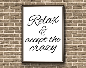 RELAX printable art relax sign relax print black and white