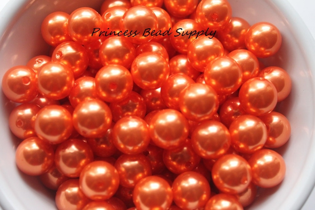 12mm Orange Pearl Beads Set of 20 or 50 Orange Pearls