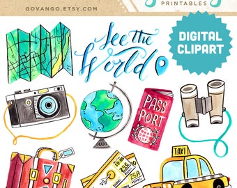 Wanderlust I Love To Travel Digital Clip Art for