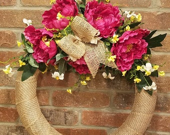Spring burlap wreath | Etsy