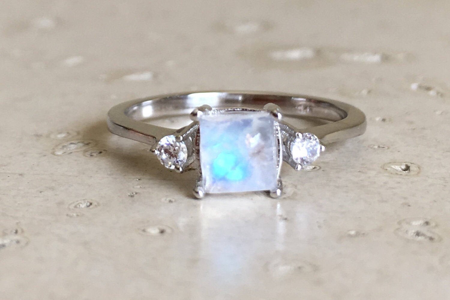 Small Moonstone Promise Ring- Rainbow Moonstone Anniversary Ring ...