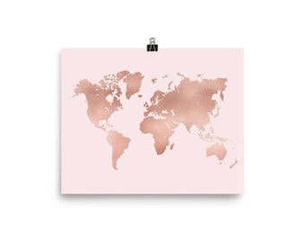 Pink world map | Etsy