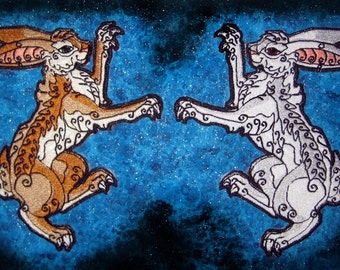 Heraldic Leopard Panther Pair Heraldry Iron on Patch Applique