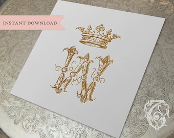 Vintage Wedding Crest Initial M Digital Download
