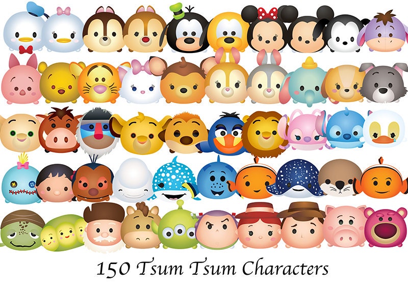 Tsum Tsum Characters. 150 High Resolution Digital Clipart.