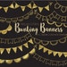 Gold Bunting Banner Clip Art. Gold Glitter Party Garland. Hand