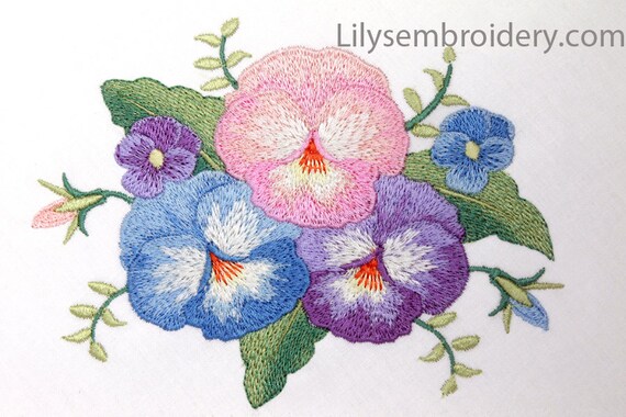 Machine Embroidery Design Realistic Pansies Machine