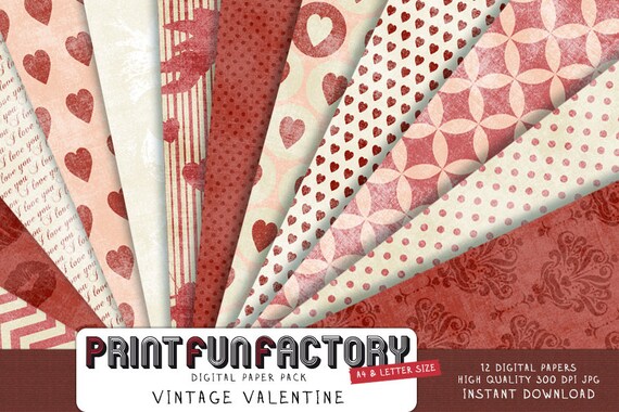 Valentine digital paper Vintage Valentine scrapbook