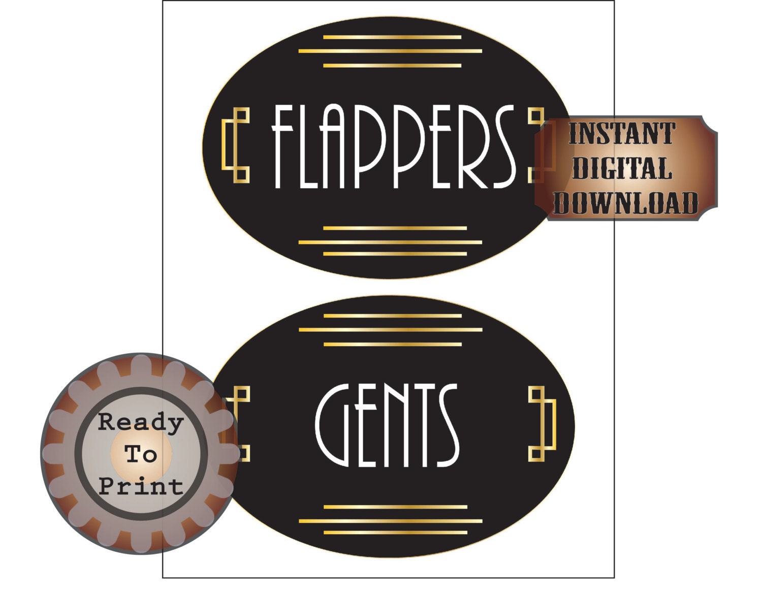 Flappers Gents Restroom Door Signs Printable Art Deco Roaring