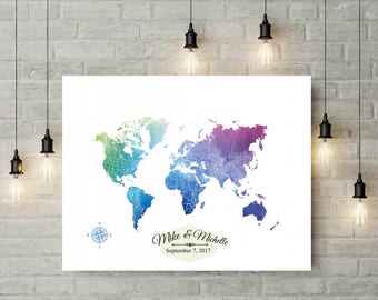Wedding Guest Book Map Custom Map Custom Map Gift Custom