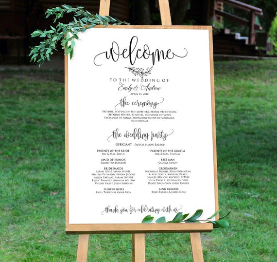 Wedding Program Sign Ceremony Program Sign Welcome Wedding