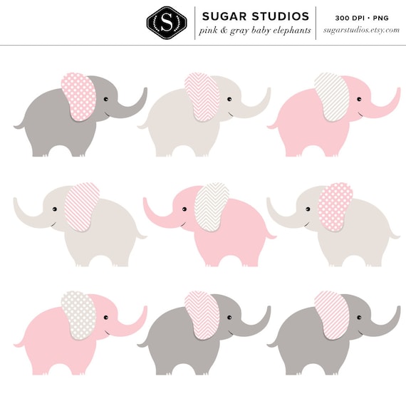 Baby Elephant Svg Pink Gray Elephant Clipart Baby Shower
