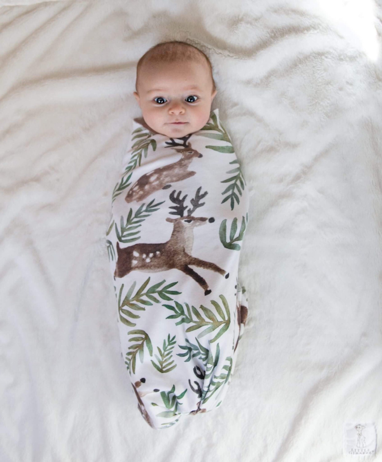Organic cotton swaddle in Watercolor Deer with Leaves